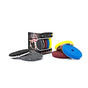 The Rag Company - Buff and Shine Reflection Artist Complete 6" Buffing Kit - Combination of Five Pads, URO line, Easy to Use Combo