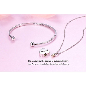 YinShan Cremation Jewelry 925 Sterling Silver Memorial Ashes Keepsake Urn Bangle Bracelet with Heart Drop Pendant Engraved in My Heart Forever (Heart Bracelet without Chain)