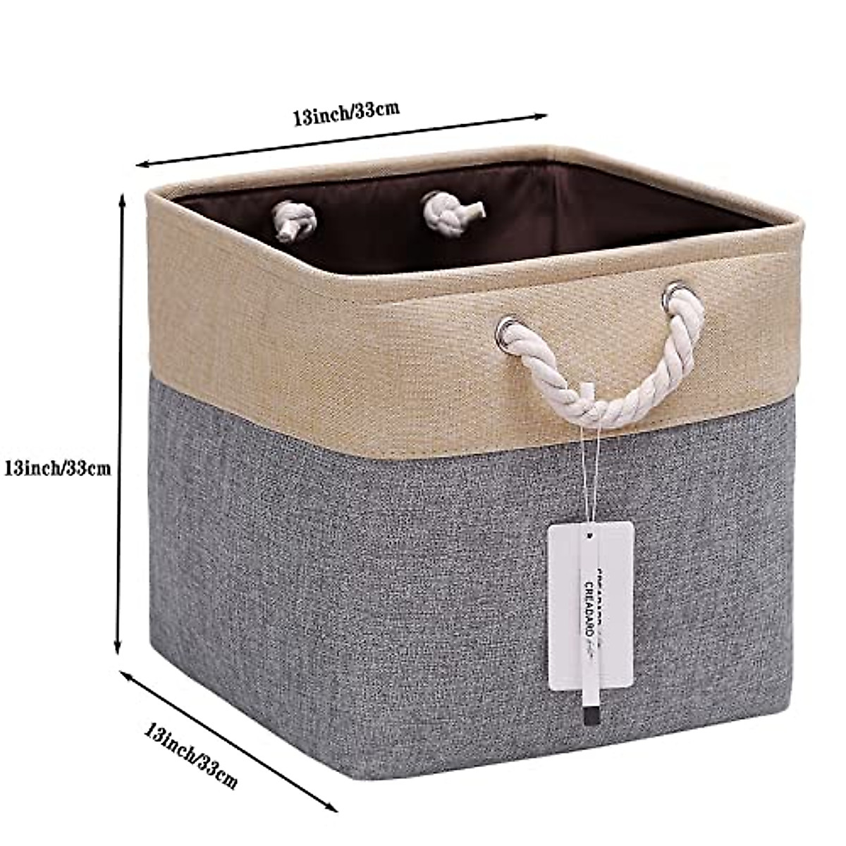 CREADARD Fabric Cube Storage Basket, 13x13x13 inch Foldable Linen Cube Storage Basket for Nursery and Home, Collapsible Canvas Shelf Basket for Wardrobe or Bedroom, Blue and Grey and Beige