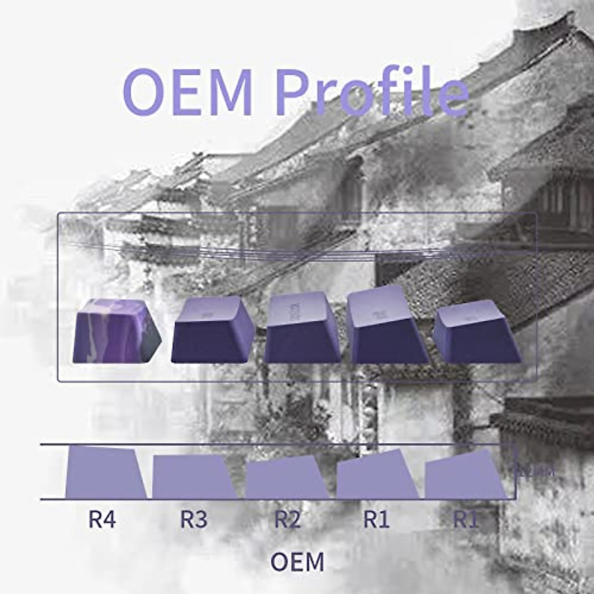 68 Keycap PBT OEM Height Five-Sided Sublimation Compatible with GH60 / GK64 / GK61 / 68/87/104/108 Mechanical Keyboard with Cherry MX Switch Purple Tang Dynasty 64 Keys