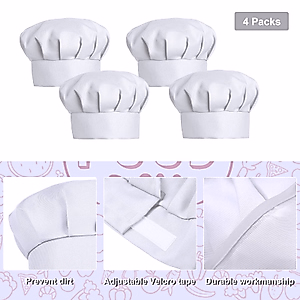 4 PCS Adjustable Kids Chef Hat Chef Toques Cooking Baker Chef Cap for Aged 2-5 (White)