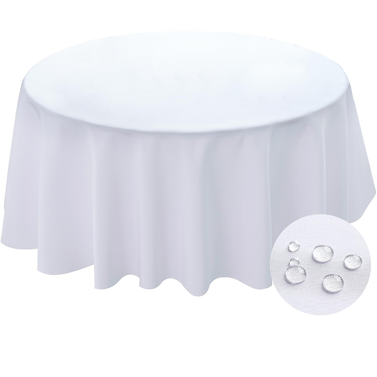 BYDOLL Table Cloth Round 60 Inch Fits Max50 Inch Diameter Table Top,White Washable Outdoor Winkle and Stain Resistant Spillproof Polyester Tablecloth for Round Tables Party Table Cover