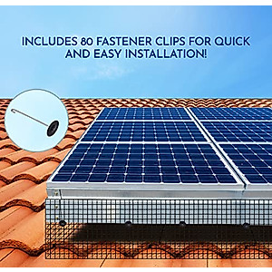 flybold Solar Panel Bird Guard for Roof Panels - PVC Coated Wire Mesh Critter Guard - 6in X 100ft Galvanized Steel Roll Kit - Solar Panel Snow Guards with 80 Fastener Wire Mesh Clips