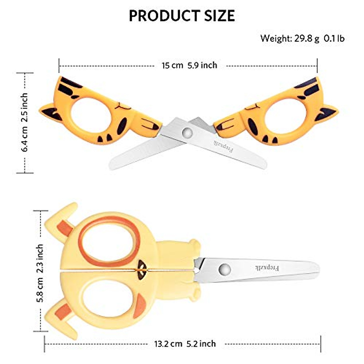 Asdirne Scissors For Kids, Blunt Scissors, Small School Student Craft Scissors, Sharp Stainless Steel Blades Safety, Cute Animal Shapes, 5 inch, 4pack