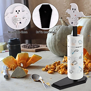 2PCS Bat Paper Towel Holder with Coffin Base-Gothic Home Decor for Halloween-Ghost Halloween Gothic Decor Paper Towel Holder for Countertop Stand (Ghost)