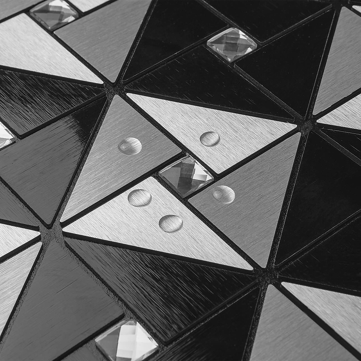 DICOFUN 10-Sheet Peel and Stick Backsplash Metal Tile, Mixed Glass Self-Adhesive Mosaic Tiles, Stainless Steel Stick on Wall Tiles for Kitchen and Bathroom Backspalsh, Mirror Decor (Black)