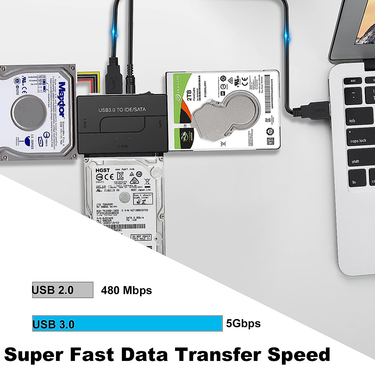 EYOOLD SATA IDE to USB 3.0 Adapter, External Hard Drive Reader Ultra Recovery Converter for Universal 2.5 3.5 IDE and SATA HDD SSD, 5.25-inch DVD/CD-ROM Optical Drive, Easy to Use