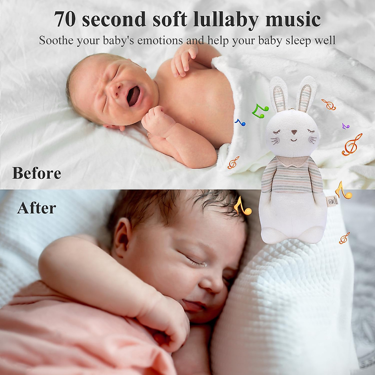 COTTONEBEBE Organic Baby Toys, Stuffed Animal Toy with Lullaby Music for Infant Babies 0 3 6 12 to 36 Months Boy & Girl,Ideal Gift for Newborn (Mrs.Bunny, Cotton)