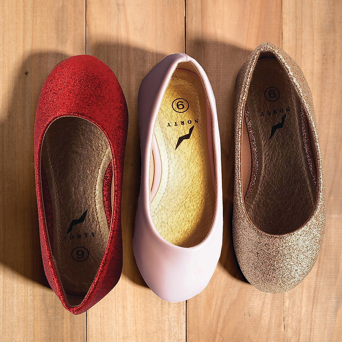 NORTY 12 Fashion Ballerina Shoes for Girls - Ballet Slippers for Toddlers and Big Kids - Dance and Ballet Flats - Runs Two Sizes Small - Red Glitter