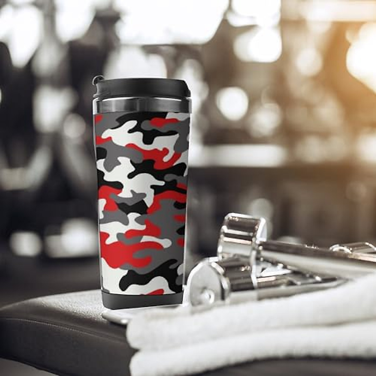 OXJOIIS Modern Insulated Tumbler Coffee Mug with Flip Stainless Steel Water Bottle Iced Coffee Travel Mug Cup (Military Red Camo Army Camouflage)