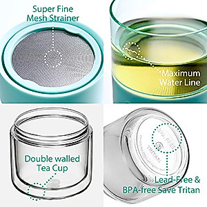 ZENS Travel Tea Set,Tritan Portable Teapot Infuser Set for One with 200ml Double Walled Teacup for Loose Tea,To Go Light Green Travel Case for Office or Homeworking Daily Tea