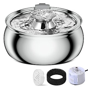 VinDox Cat Water Fountain,3.2L/108oz Automatic Pet Fountain Dog Water Dispenser with Ultra-Quiet Pump and Replacement Filters & Sponge, Stainless Steel Cat Water Dispensers for Dogs and Cats
