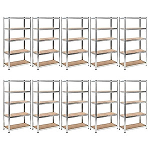vidaXL 2X 5-Layer Heavy-Duty Shelves Industrial Shelving Workshop Storage Rack Warehouse Corner Shelf Unit Gray Steel and Engineered Wood