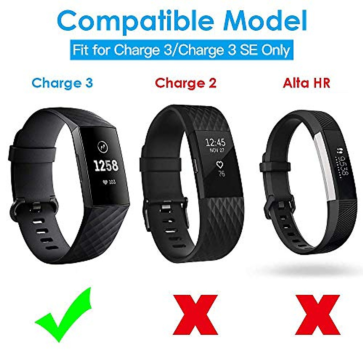 CAVN 2 Pack Charger Cable Compatible with Fitbit Charge 3, Replacement USB Charging Cable Cord Clip Dock Accessories Adapter for Charge 3 / Charge SE Smartwatch 2018