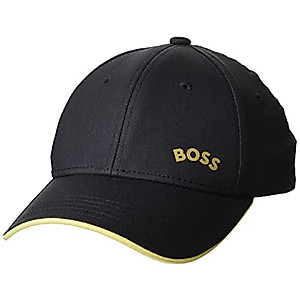 BOSS Men's Curved Logo Cotton Twill Hat, Dark Blue/Yellow