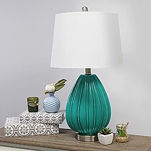 Elegant Designs LT3320-TEL Teal Creased Table Lamp with Fabric Shade