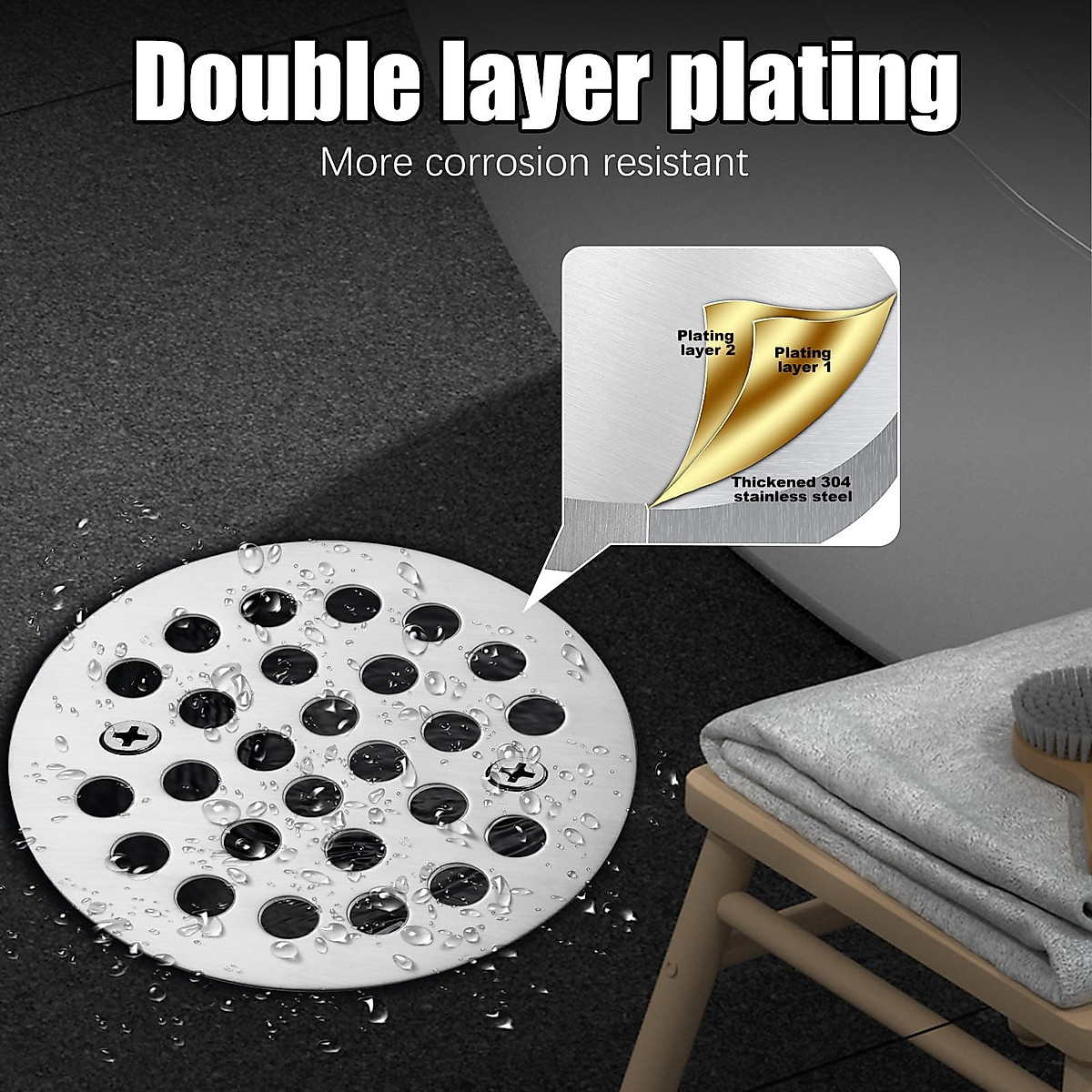 4-1/4“ Shower Strainer Drain Trim Set, Screw-in Shower Strainer Drain Cover, Shower Floor Replacement Cover Bathroom Drain Strainers (Brushed Nickel)