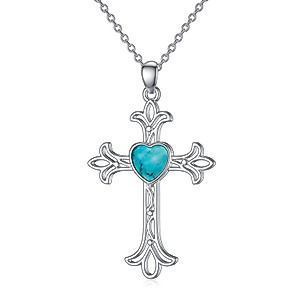 BETHZA Turquoise Cross Necklace for Women 925 Sterling Silver Real Turquoise Filigree Cross Pendant Religious Jewelry Gifts for Wife Girlfriend