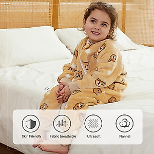MICHLEY Flannel Baby Sleeping Bag Unisex Pajamas, Long Sleeve Zipper Wearable Sleeping Sack for Autumn Winter Boys Girls,Brownbear,18-24months, Size 90