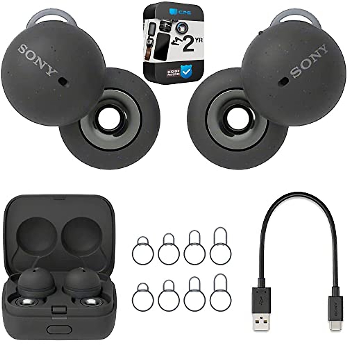 Sony WFL900/H LinkBuds Truly Wireless Earbuds Headphones with Alexa Built-in Gray (Renewed) Bundle with 2 YR CPS Enhanced Protection Pack