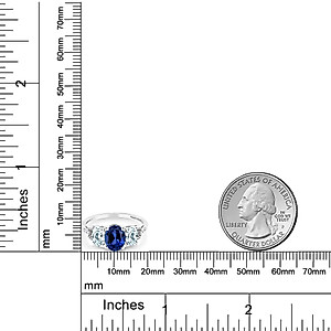 Gem Stone King 10K White Gold Blue Created Sapphire Sky Blue Aquamarine and Diamond Accent 3-Stone Engagement Ring | 2.51 Cttw | 3 Stone Wedding Anniversary Promise Ring For Women (Size 8)