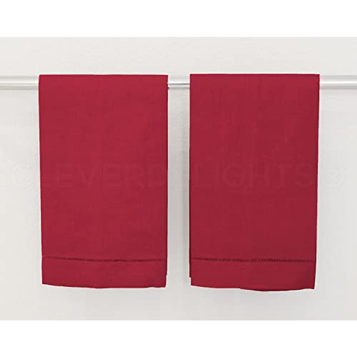 CleverDelights Red Hemstitched Hand Towels - 6 Pack - 14" x 22" - 55/45 Linen Cotton Blend