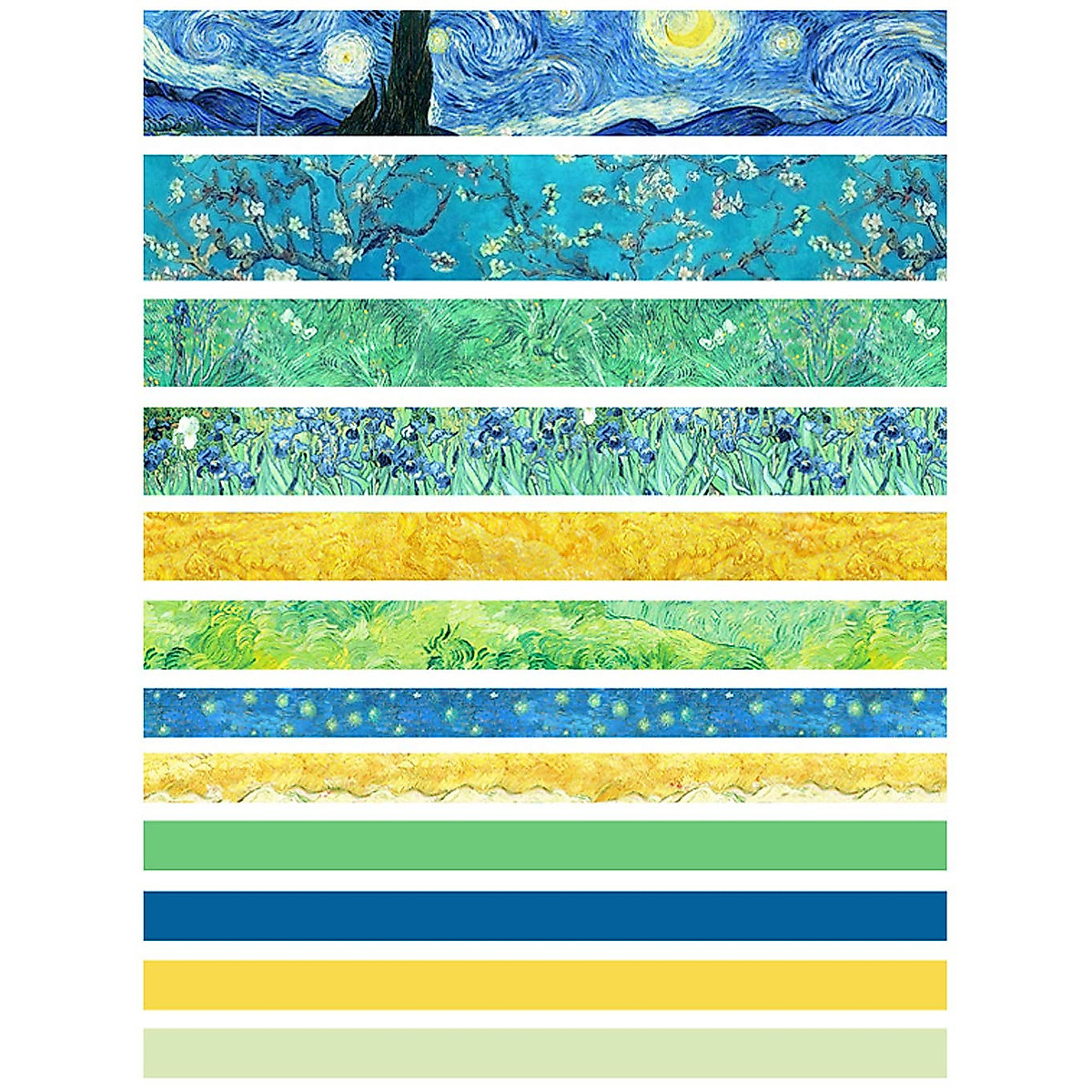 DAPUTOU Washi Tape Set of 12 Rolls,Van Gogh Starry Night Decorative Green Leaves Floral Blue Yellow Washi Masking Tape Sets for Craft,Kids,Scrapbook,DIY,Gift Wrapping(Yellow)