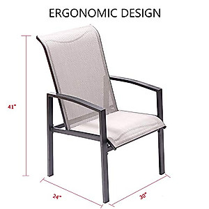 LEVELEVE 5 Piece Patio Dining Set,Outdoor Furniture 4 Textilene Chairs & 1 Round 38"x 38" Metal Slatted Table with 1.5" Umbrella Hole,Outside Porch Deck Balcony Backyard Set for 4