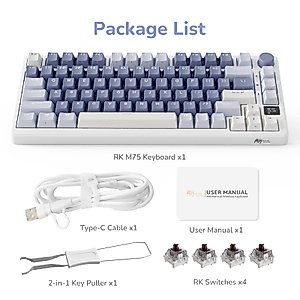RK ROYAL KLUDGE M75 Mechanical Keyboard with OLED Smart Display and Volume Knob, 2.4G/USB-C/BT Gasket Mounted 75% Layout Wireless Gaming Keyboard with 81 Keys, RGB Backlit Hot-Swappable Brown Switch