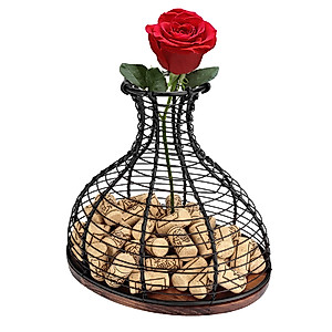 IEBIYO Wine Cork Container Wine Stopper Holder Black Wine Cork Storage with Wooden Bottom Cork Collector Cage Wine Lover Gift Kitchen Decor (Bronze Black)