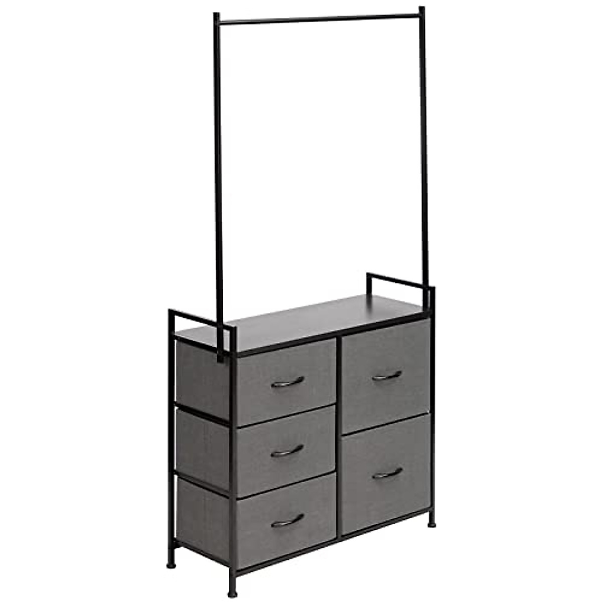 MATICO 5 Chest of Drawers with Non-Woven Fabric Storage Bin, Desser Organizer with Clothes Hanger for Bedroom, Living Room, Laundry, Dormitory, Grey