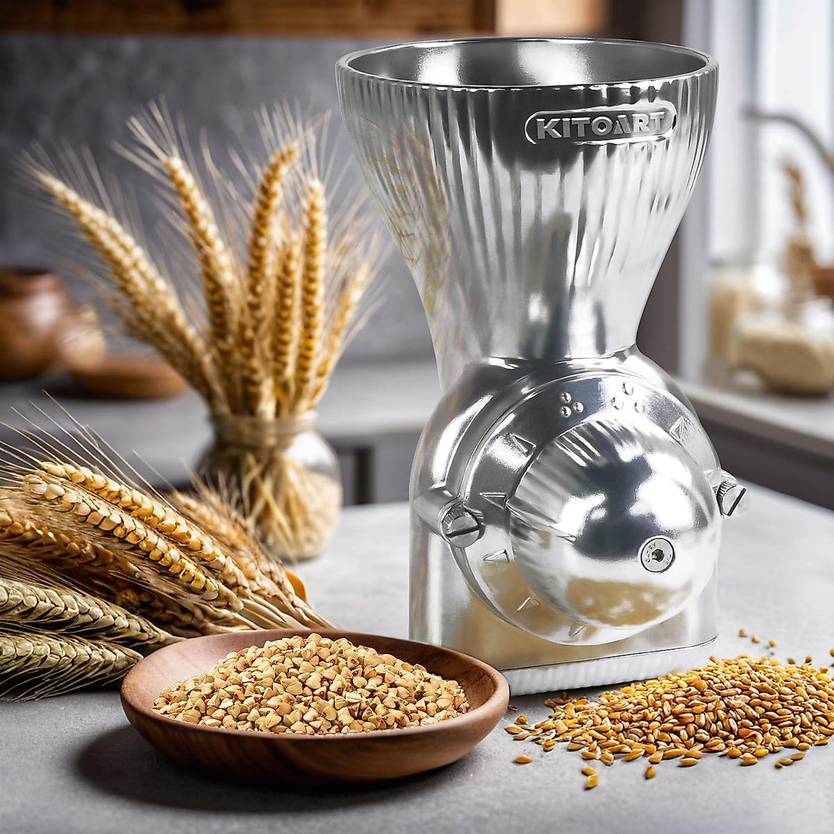 All Metal Grain Mill Attachment for KitchenAid Stand Mixer with 12 Grind Level Flour Mill, Grain Mill Attachment Fit for Grinding Wheat, Corn, Oats, Buckwheat,Millet and Other Cereals