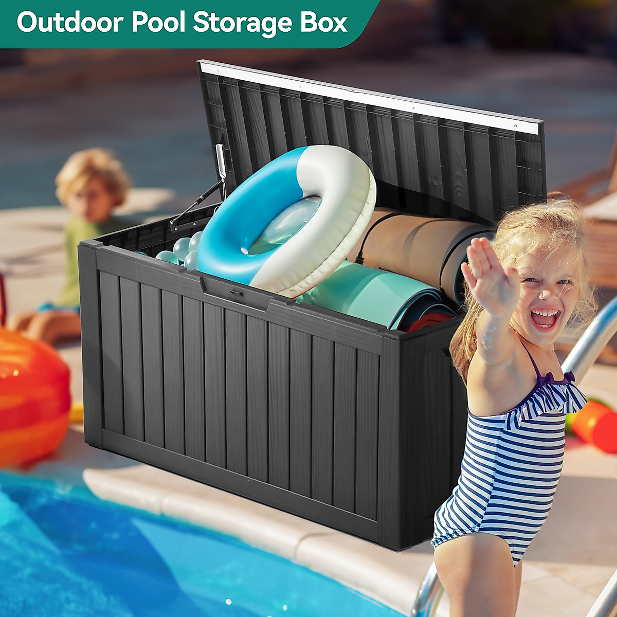 YITAHOME 80 Gallon Resin Deck Box, Outdoor Lockable Storage Box for Patio Furniture, Waterproof Patio Deck Box for Cushions, Pool Supplies, Sports Equipment and Garden Tools, Black