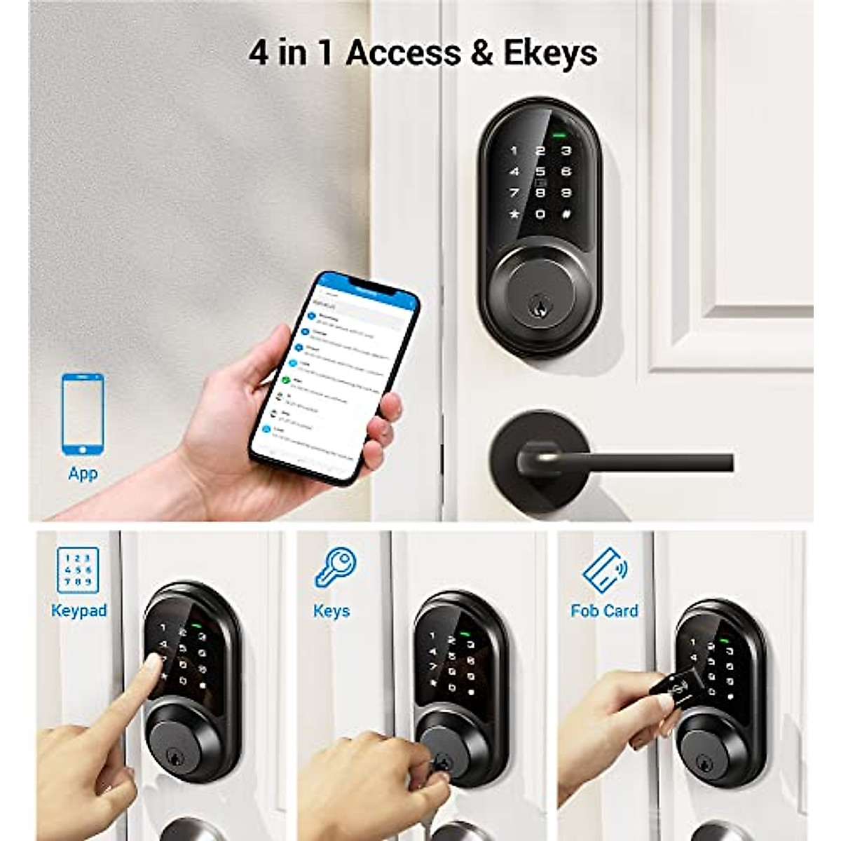 Veise Smart Lock, Keyless Entry Door Lock, Smart Locks for Front Door with App Control, Electronic Digital Lock with Touchscreen Keypad Set, Smart Deadbolt, Auto Lock, Easy Installation, Matte Black