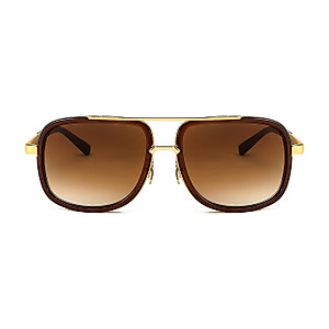 FEISEDY Retro Trendy Aviator Sunglasses Women Men Classic Vintage Square Sunglasses 70s Large Metal Shades B2321