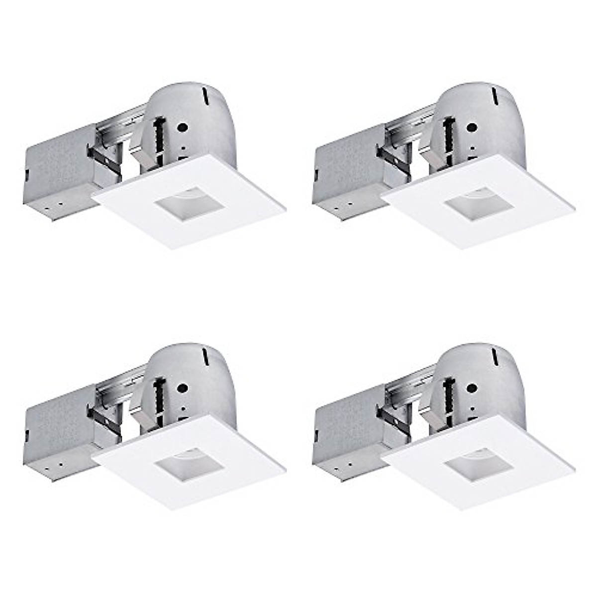 4" LED IC Rated Die-Cast Swivel Baffle Square Trim Recessed Lighting Kit 4-Pack, White, Easy Install Push-N-Click Clips, LED Bulbs Included, 3.88" Hole Size,90949