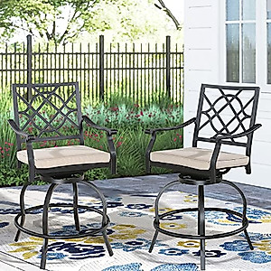 Ulax Furniture 2-Piece Patio Swivel Bar Stools Outdoor Bar Height Chairs Patio Metal Bistro Chairs with Seat Cushion for Backyard, Patio, Lawn, Garden
