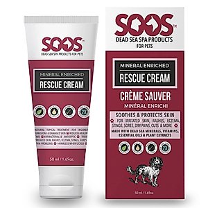 Soos Pet Rescue Cream Natural Dead Sea Minerals Fast Absorbing Reduce Pain Treatment of Injuries Cuts Rashes Sores Wounds Damaged Skin for Dog and Cat - 1x Pets Rescue Cream (50ml)