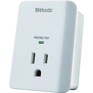 Woods 41008 Surge Protector One 3-prong Power Outlet LED Indicator Light and Alarm, 1080J, White
