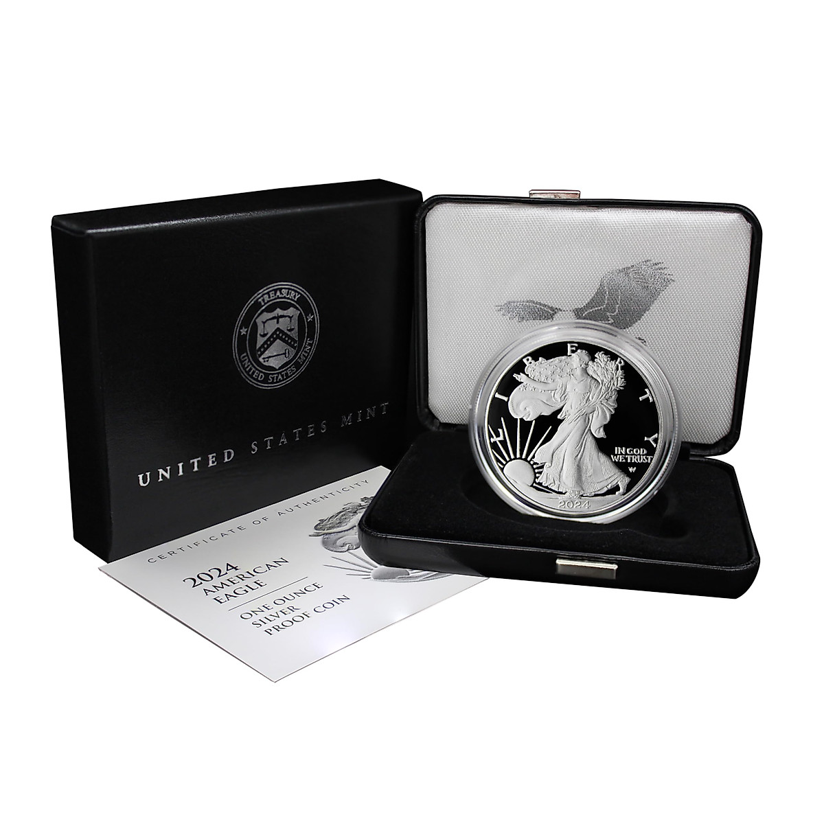2024 W 1 oz American Silver Eagle Proof Coin in Original United States Mint Packaging (in Capsule) with Certificate of Authenticity $1 PR