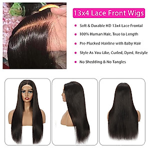 FDX 20 Inch Straight HD Lace Front Wigs Human Hair Pre Plucked 13x4 Lace Front Wigs Human Hair 180 Density Transparent Frontal Wigs Human Hair Lace Brazilian Human Hair Wigs for Black Women Glueless