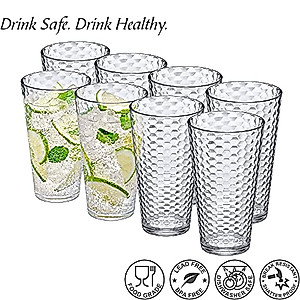 Amazing Abby - Snowflake - 24-Ounce Plastic Tumblers (Set of 8), Plastic Drinking Glasses, All-Clear High-Balls, Reusable Plastic Cups, Stackable, BPA-Free, Shatter-Proof, Dishwasher-Safe