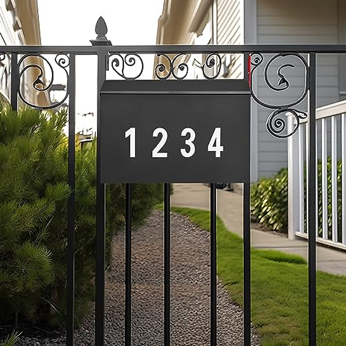 Nunsino Wall-Mounted Mailbox with Flag Kit and 3 Sets of Number Stickers, Metal Post Box, Rust-Resistant for Outside Use,15.24” L x 4.72”W x 10.43”H, Black