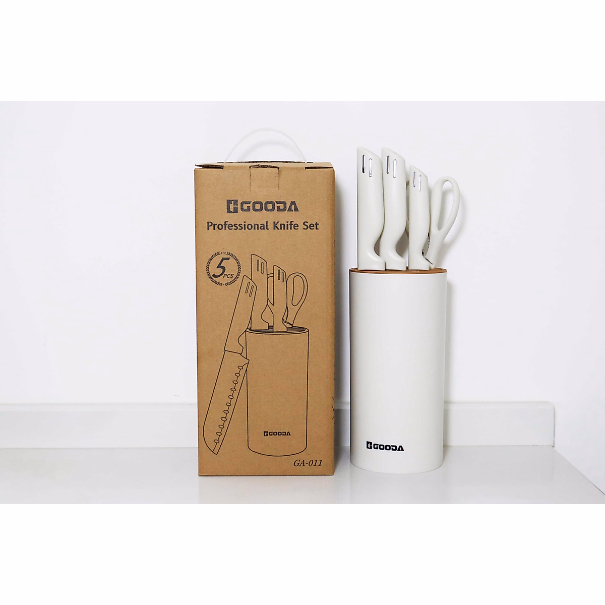 Generic BCB Kitchen Knife Set - 5 Piece Stainless Steel Set with Storage Block, Small White Modern Design, Sharp & Professional Knives, GA-011