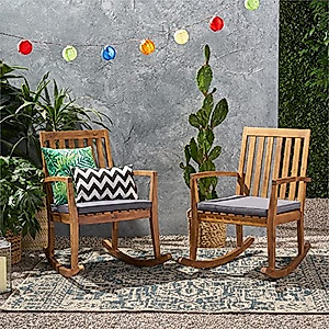 Noble House Montrose Outdoor Acacia Wood Rocking Chair in Teak (Set of 2)