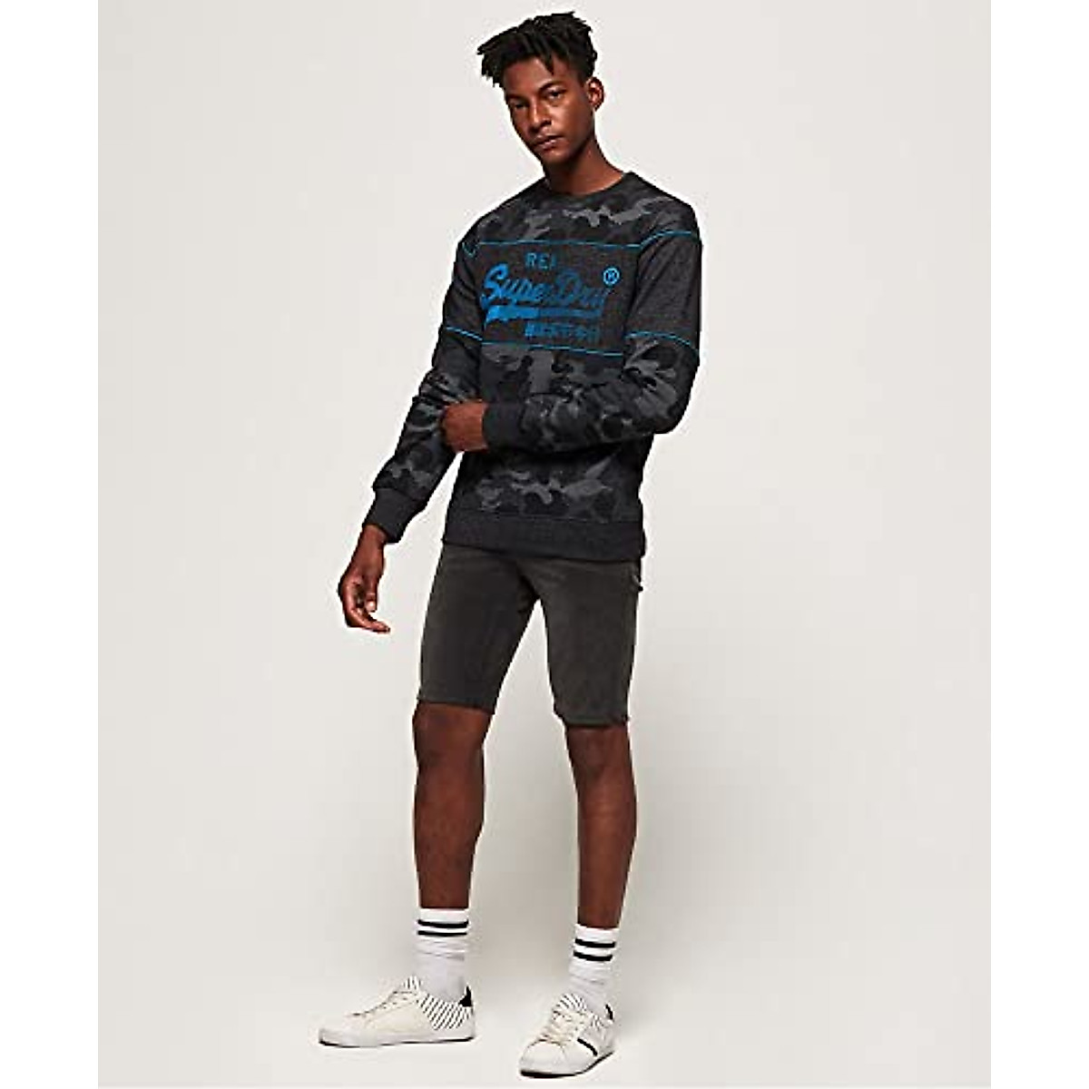 Superdry Mens Vintage Logo Camo Panel Sweatshirt Black Grit Size S