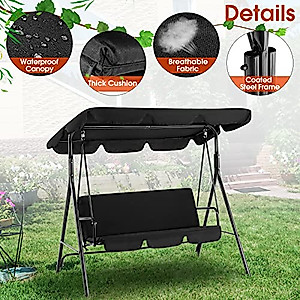 UPHYB Outdoor Patio Swing Chair, Porch Swing with Stand, Adjustable Canopy and Removable Cushions for Backyard, Garden, Poolside, Balcony