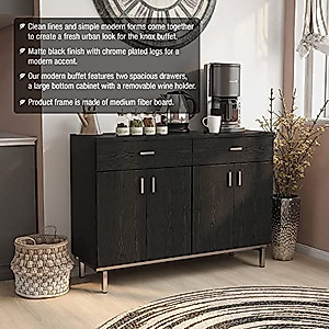 HOMES: Inside + Out Brysin Modern 48 in. Buffet Server, Sideboard with Removable Wine Holder, 2 Drawers On Metal Glides and Two Doors Bottom Cabinet for Kitchen, Dining Room, Large, Black