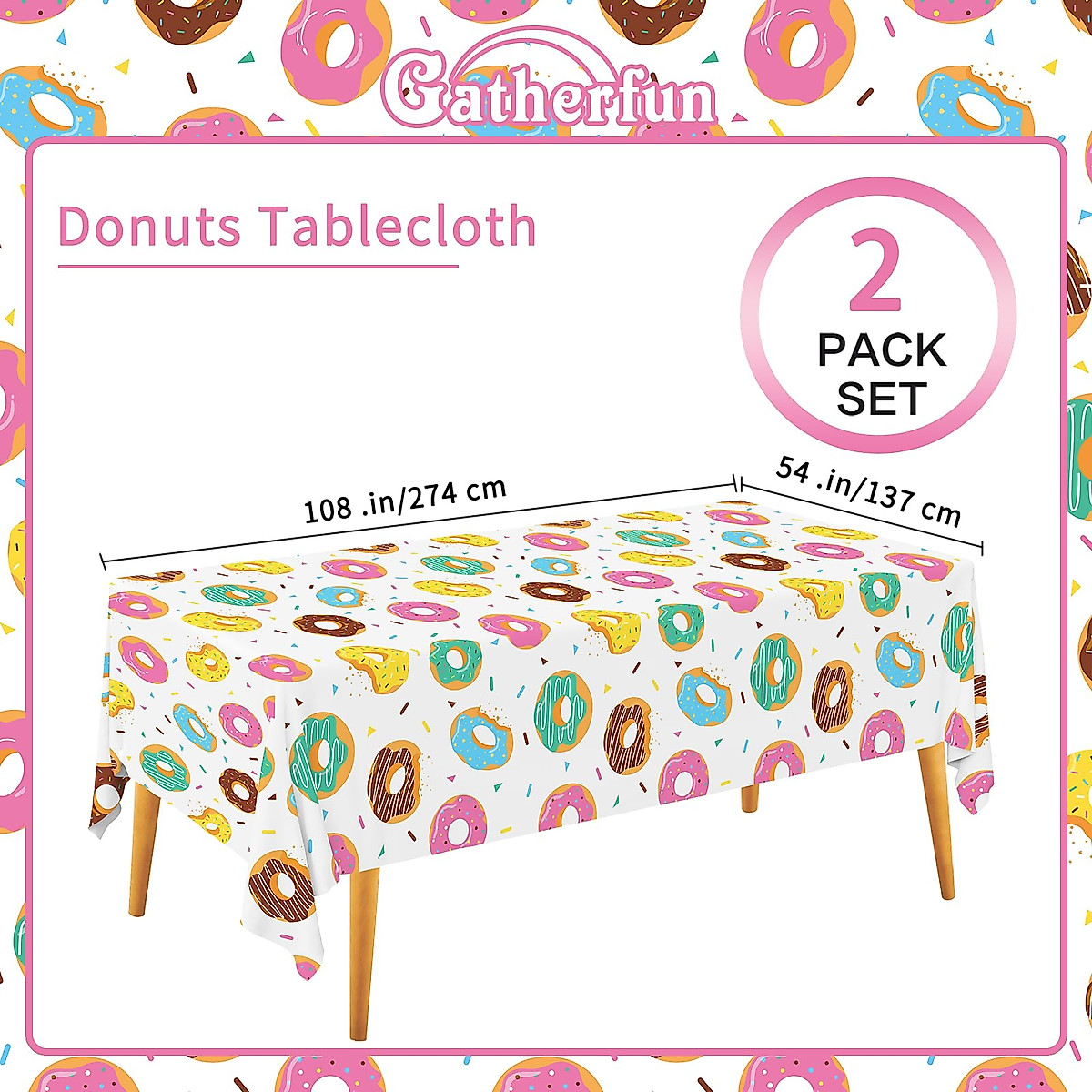 Gatherfun Donut Party Supplies: 2-Pack Donut Birthday Party Decorations,Disposable Plastic Tablecloth, Ideal Table Cover for Two Sweet Birthday, Baby Shower & Themed Parties, 54 x 108 Inch