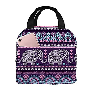 YouQu Tribal Ethnic Elephant Mandala Elephant Insulated Lunch Bag For Women, Men, Lunch Tote For Work